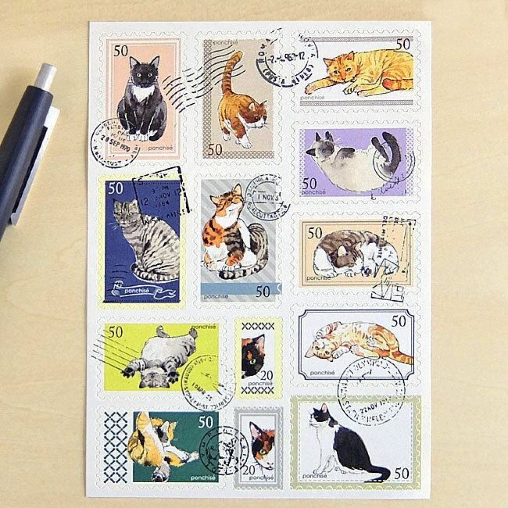 Ponchise Stamp Style Stickers - Cat - SL02 | Kuldlelu